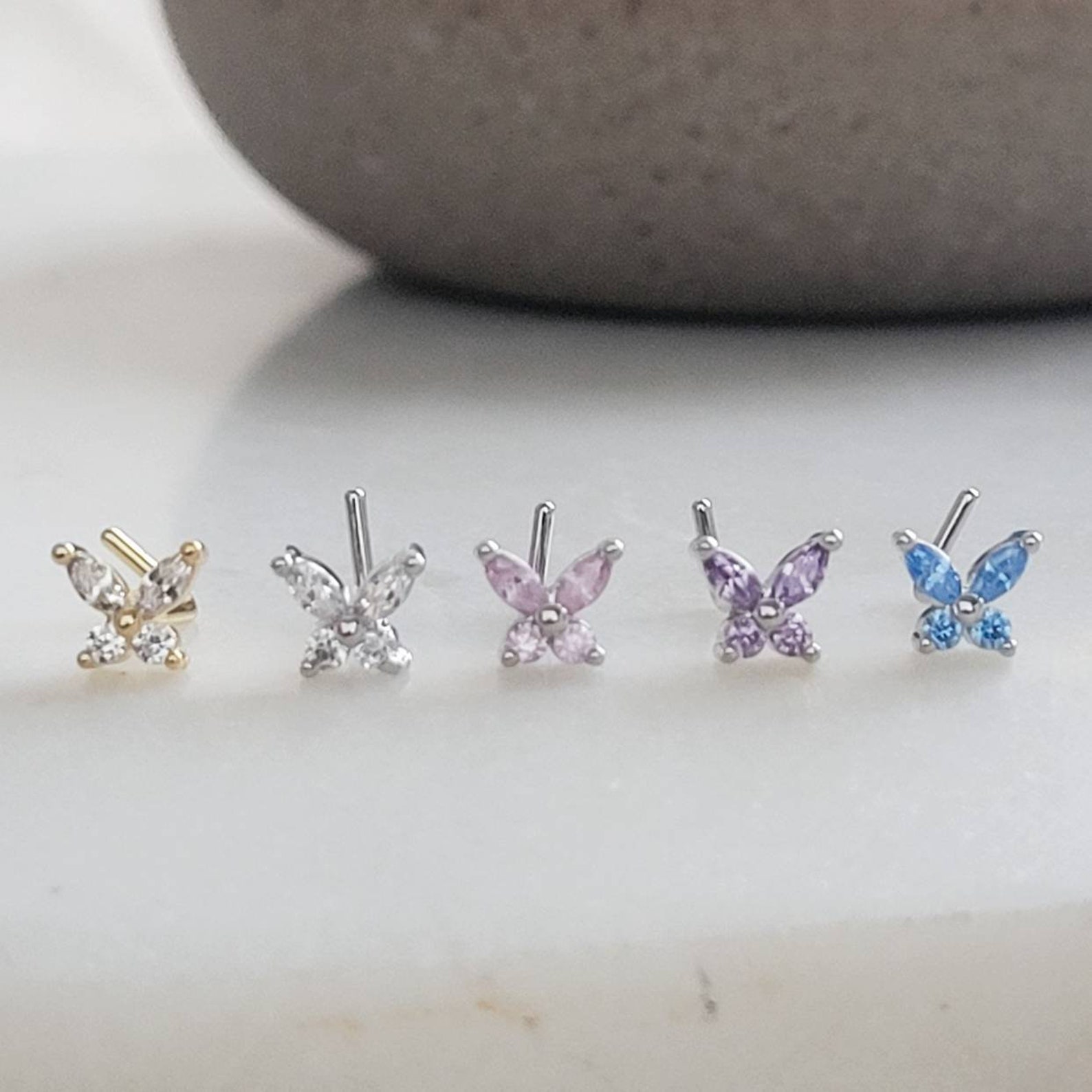 Butterfly Nose Stud • L Bend • 20 Gauge Surgical Steel • Nose Ring ...