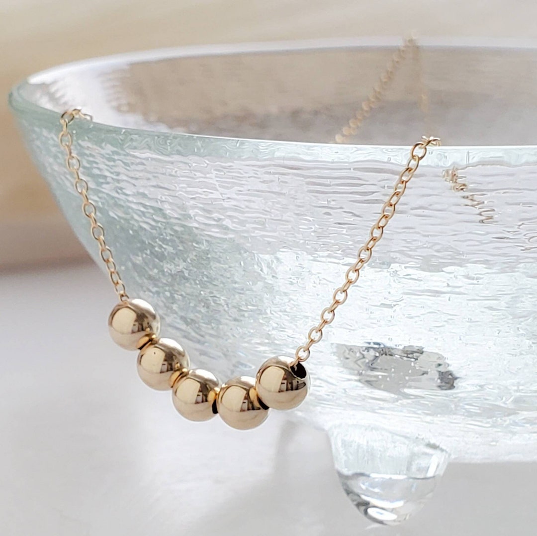 14K Gold Floating Bead Necklace Delicate Gold Necklace Multiple Bead ...