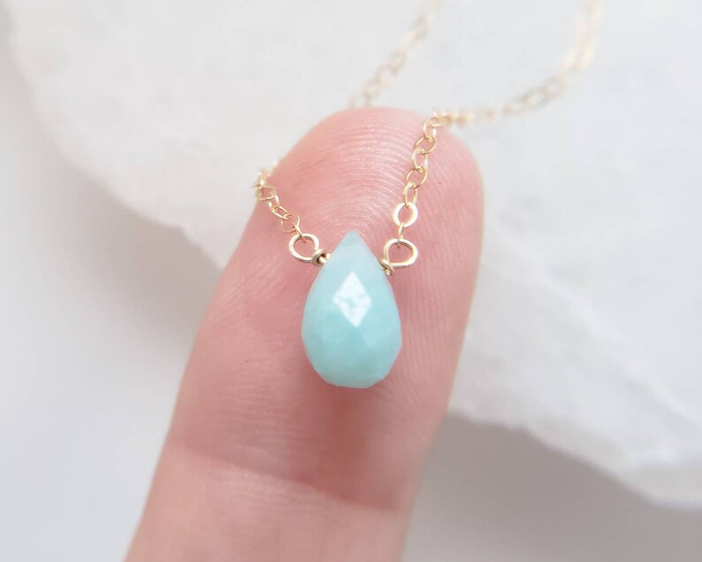 Tiny Amazonite Necklace Pale Blue Gemstone Delicate Gold & | Etsy
