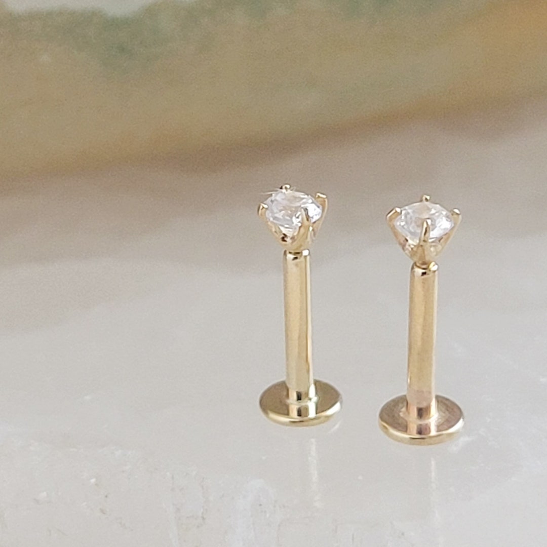 14k Gold & CZ Diamond Flat Back Studs • 18 Gauge Screw Back Studs ...