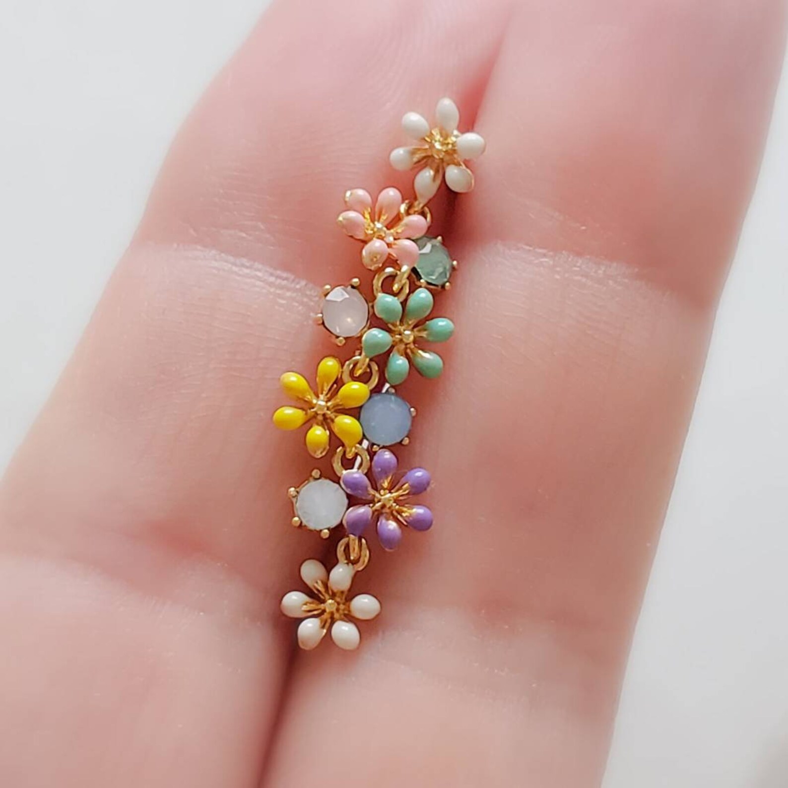 Floral Belly Button Piercing 14 Gauge Enameled Flowers & - Etsy