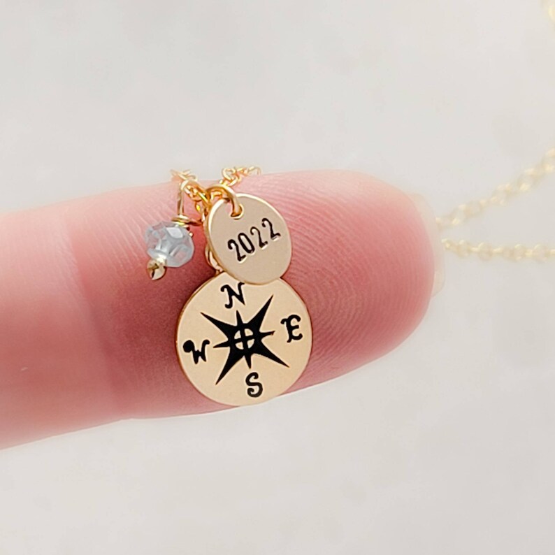 Personalized Graduation Gift Compass and Birthstone Necklace - Etsy
