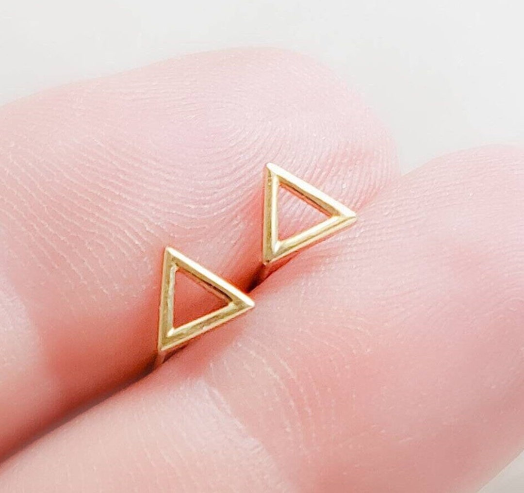 14k Gold Triangle Studs • Small Geometric Earrings • Gold Triangular Earrings • Minimalist ...