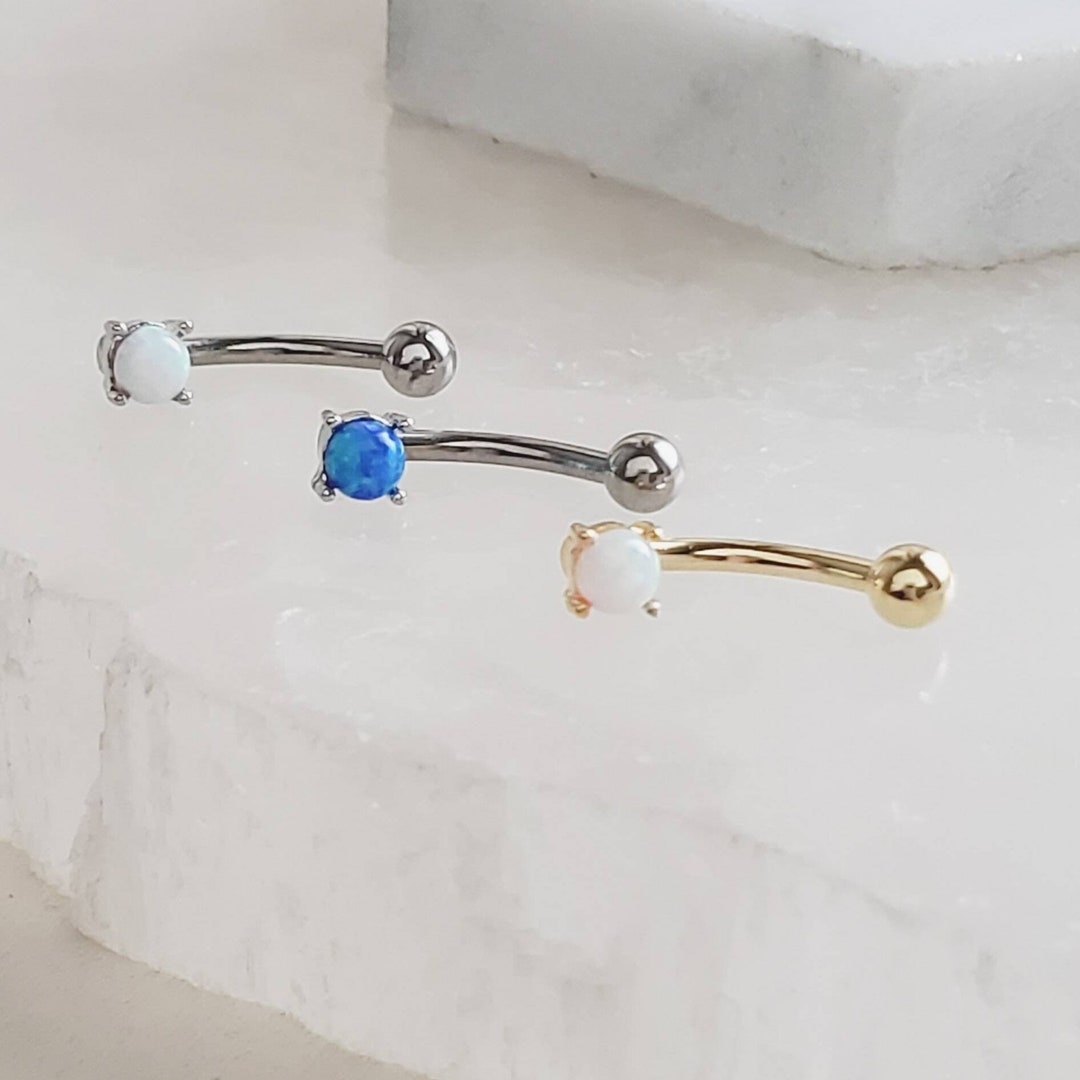 Opal Belly Ring • Prong Set Lab Opal • Non Dangle Belly Stud • Navel ...