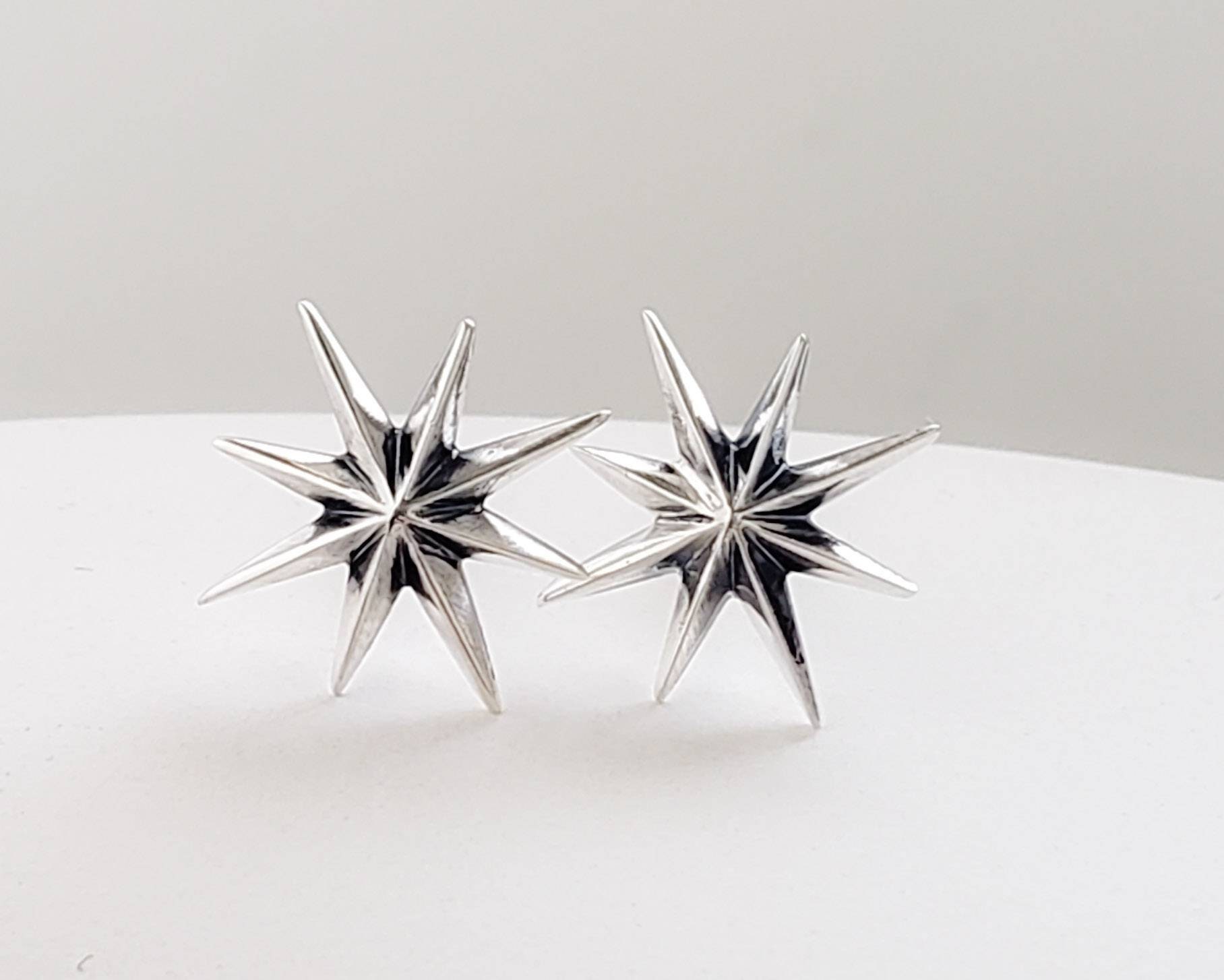 Starburst Studs Silver Stars Star Studs Sterling Post | Etsy