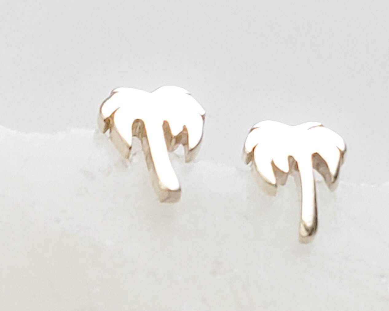Tiny Palm Tree Studs Little Silver Palm Trees Beach | Etsy