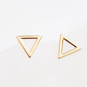 14k Gold Triangle Studs • Small Geometric Earrings • Gold Triangular ...