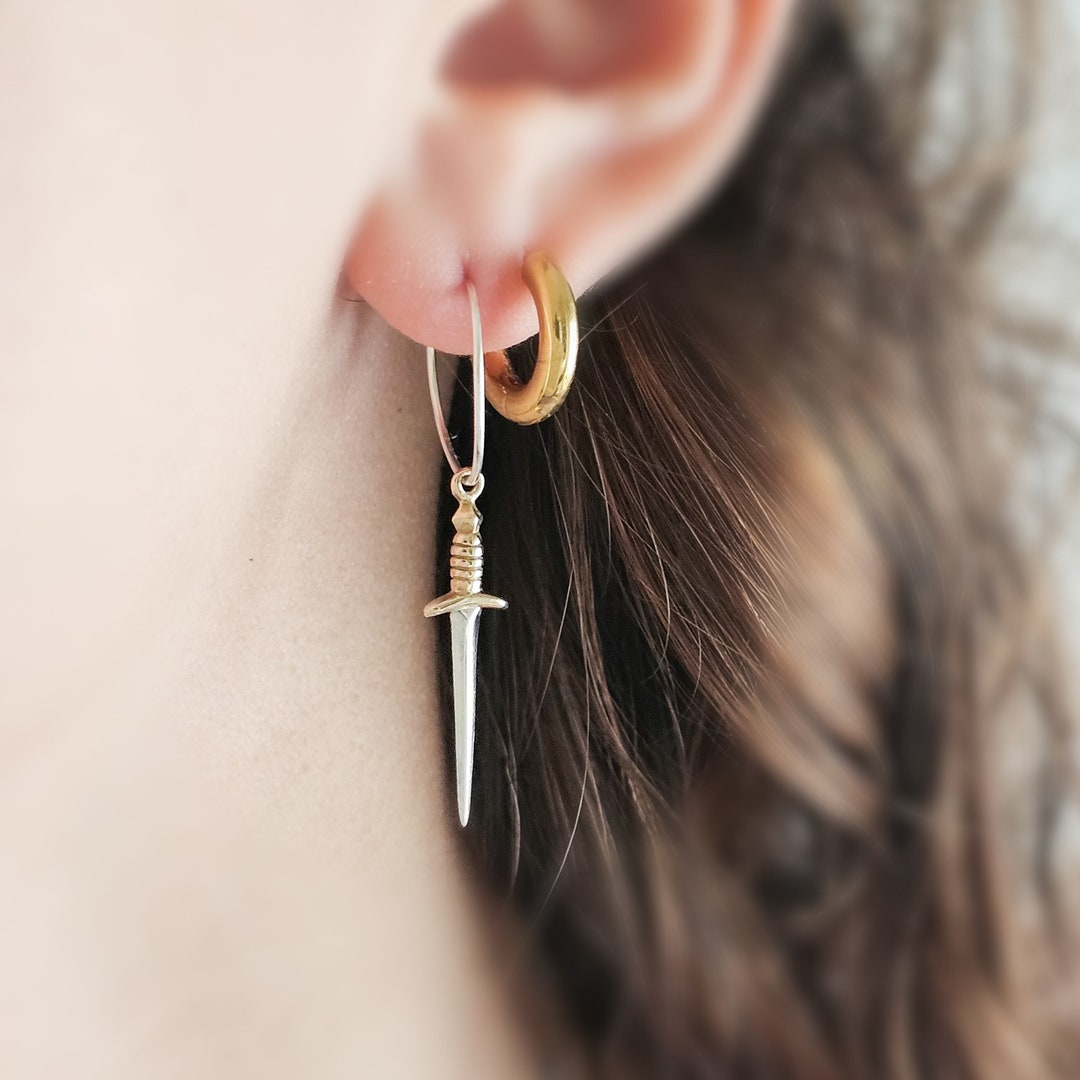Dainty Dagger Hoops • Edgy Jewelry • Goth Style • Knife Charm • Badass ...