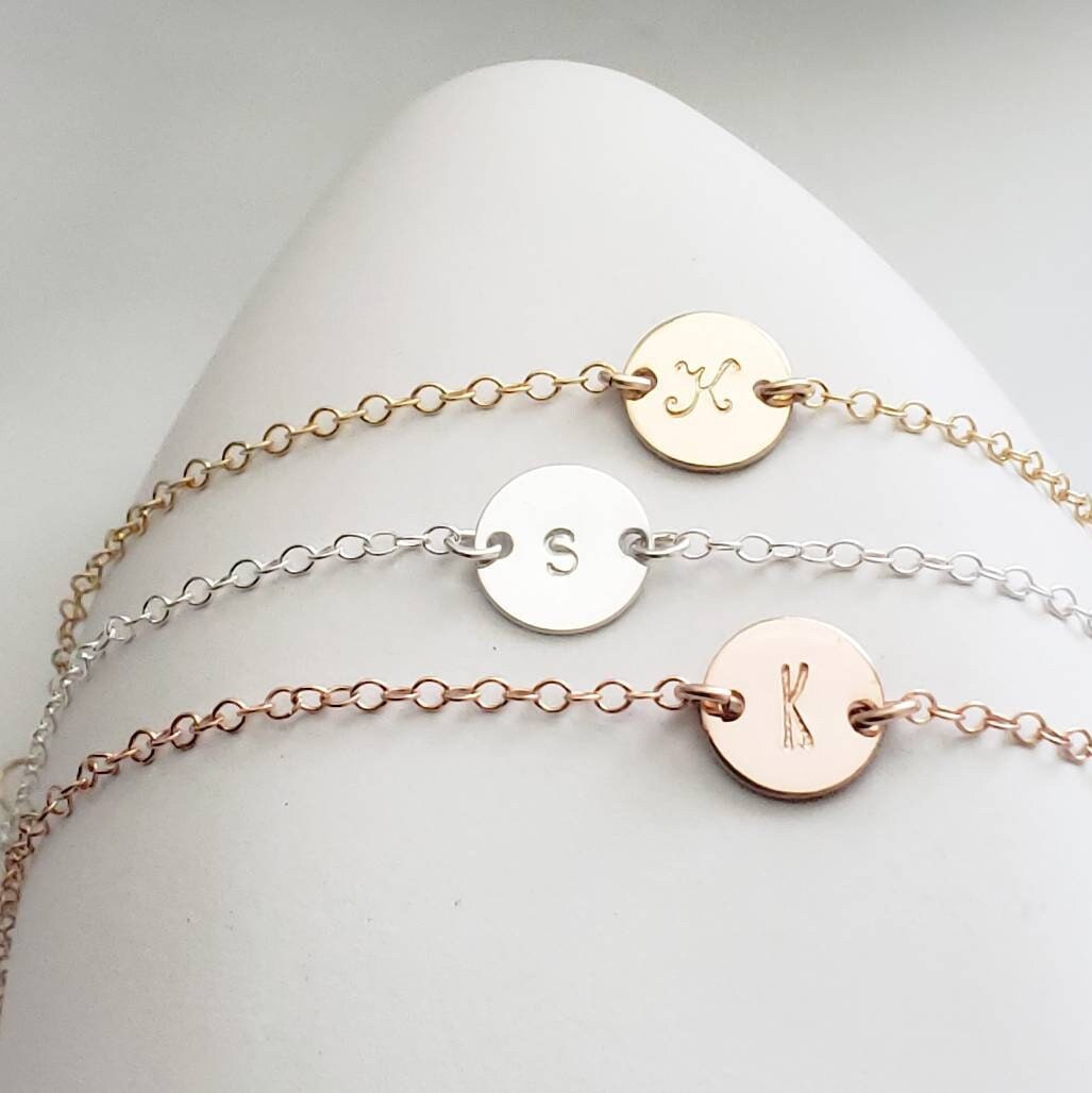 Dainty Initial Bracelet • Personalized Disk • Minimalist Jewelry ...