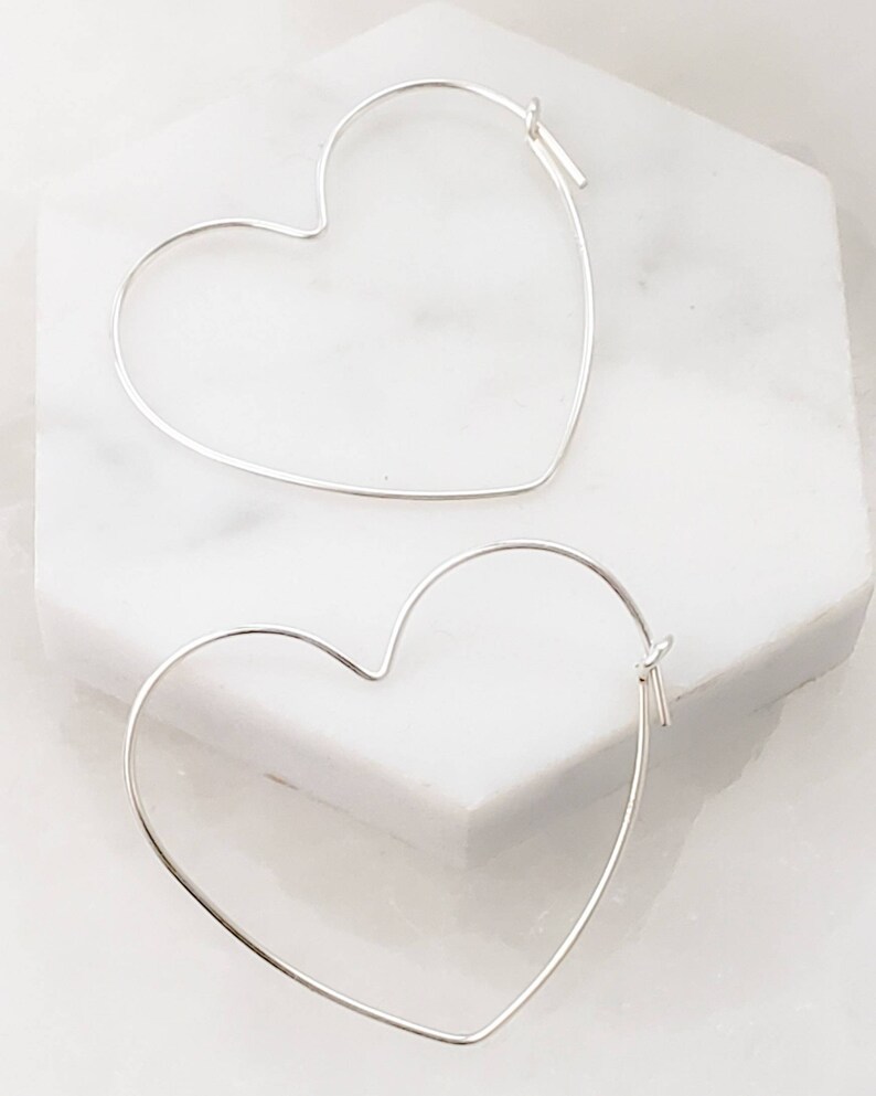 Heart Shaped Hoops Delicate Hoop Earrings Simple Silver or - Etsy