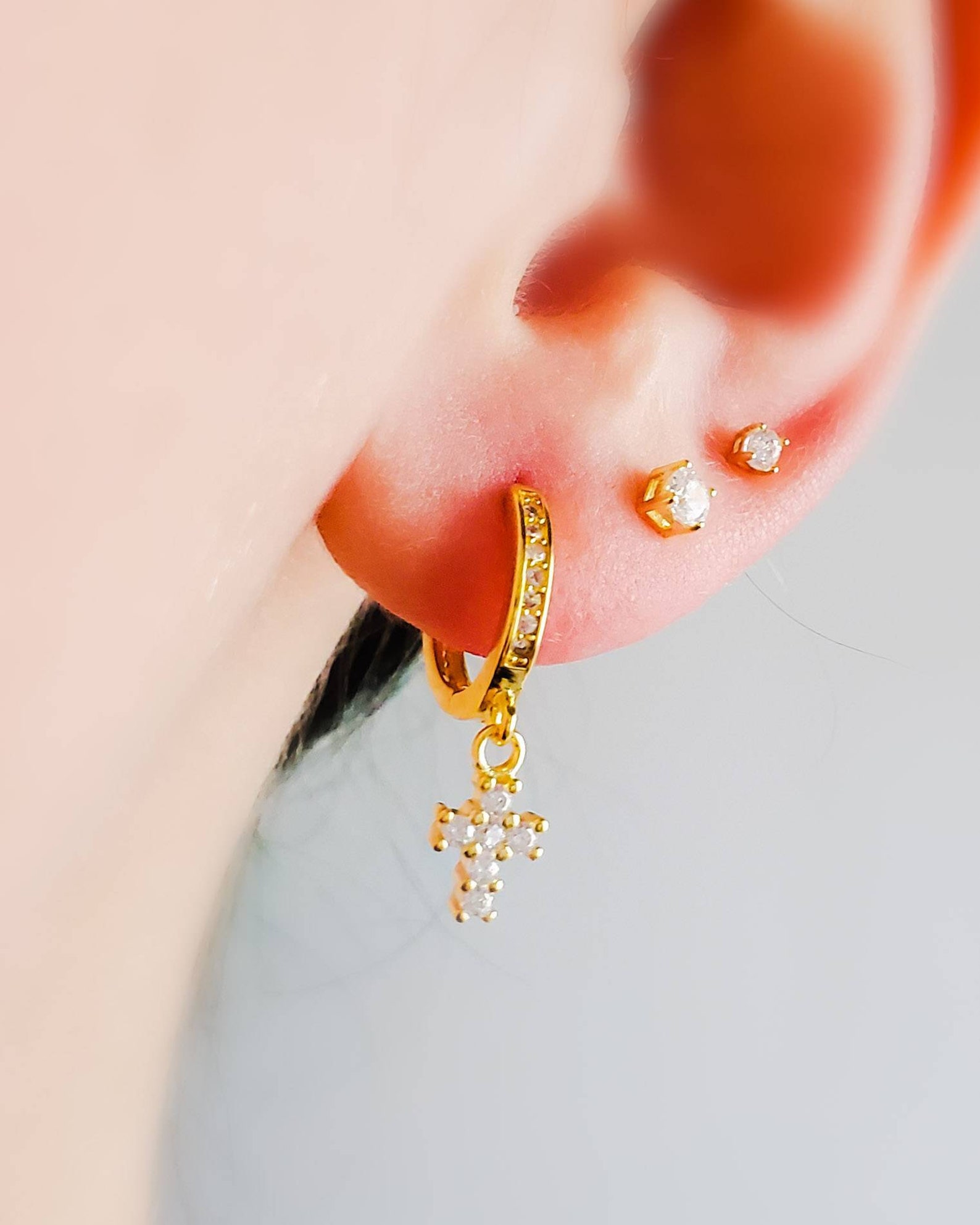 Cross Hoops Sparkle Huggie Hoops Crystal Cross Earrings - Etsy