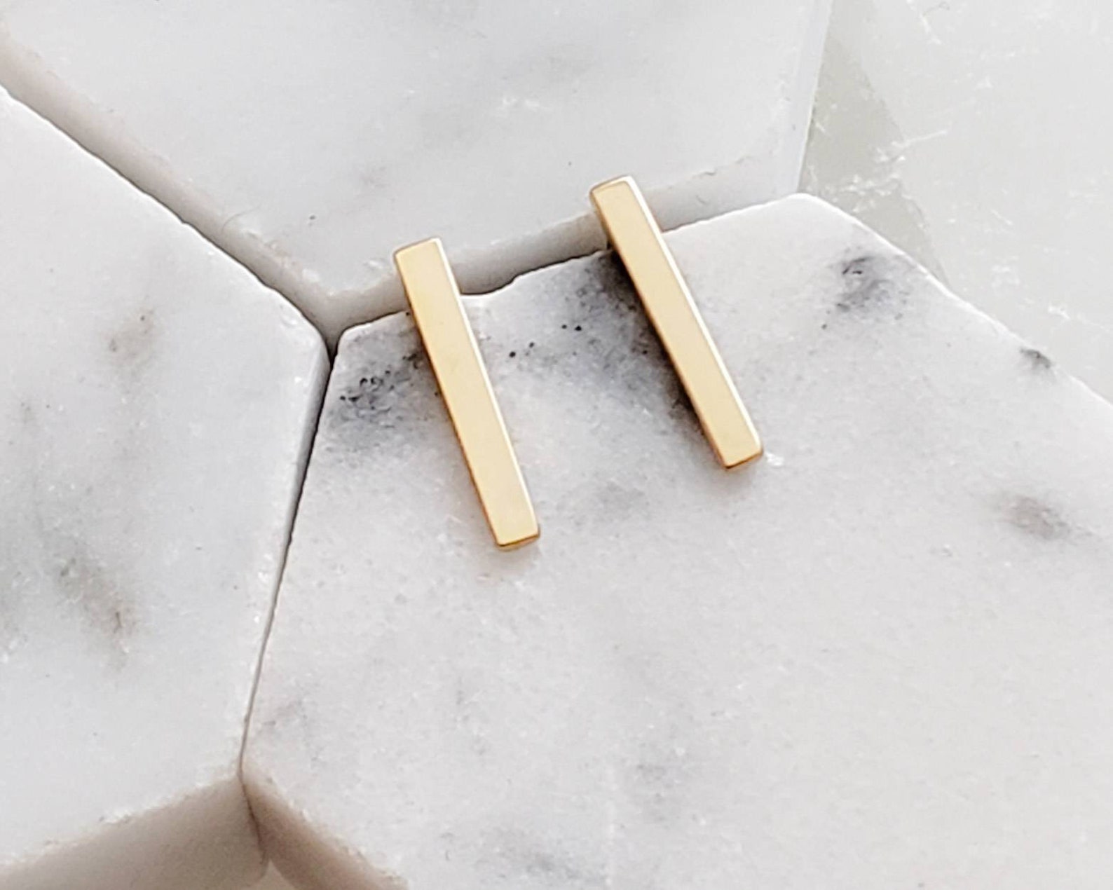 14K Gold Tiny Bar Studs Little Gold Studs Delicate Bar | Etsy