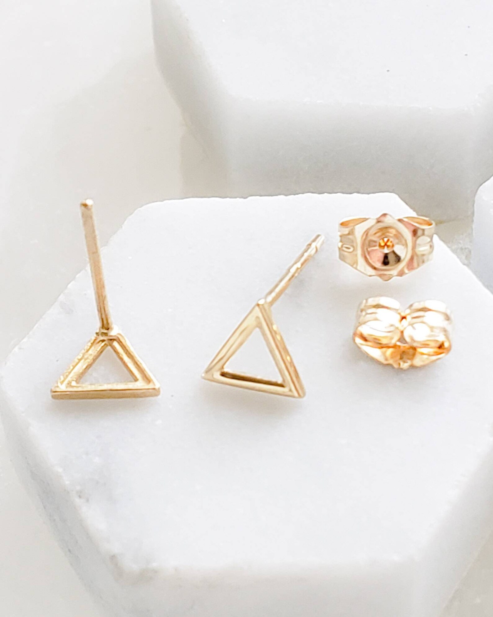14k Gold Triangle Studs Small Geometric Earrings Gold | Etsy