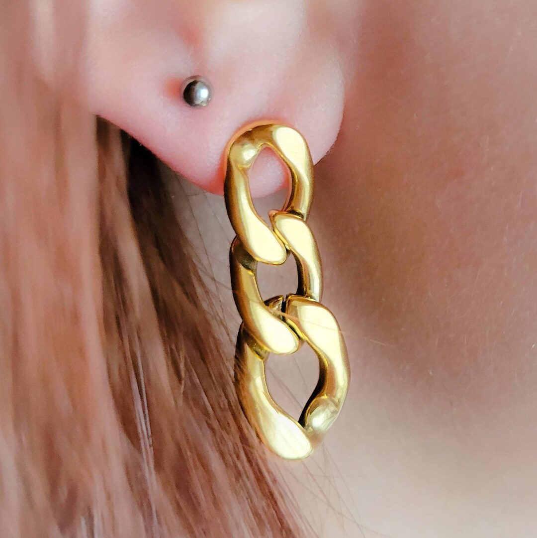 Chunky Chain Earrings • Curb Chain Drops • Statement Earrings • Classic ...