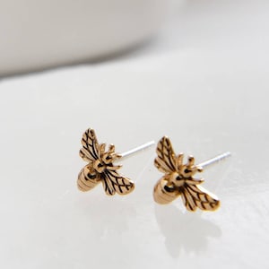 Tiny Honey Bee Studs • Dainty Bee Earrings • Bumble Bee Studs • Tiny Gold Bees • Little Bee ...