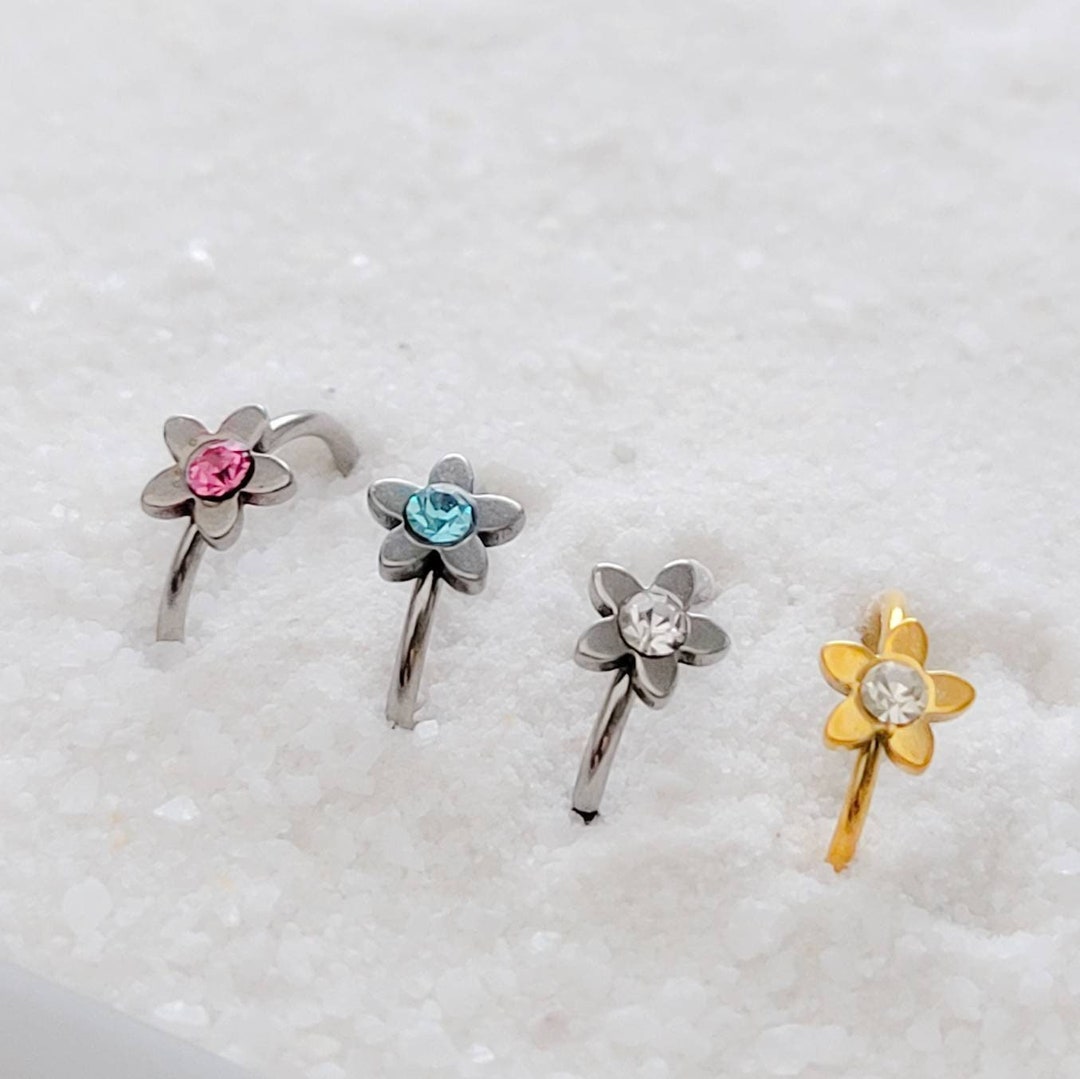 Modern Flower Nose Ring Daisy Flower Crystal Flower Surgical Steel Body ...