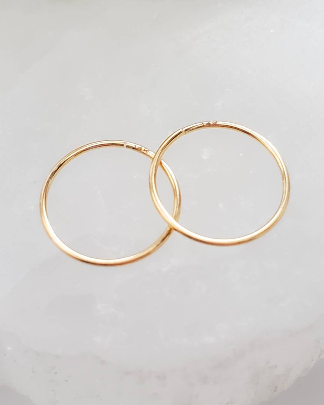 14k Gold Super Thin Endless Hoops 22g Tiny Hoop Earrings | Etsy