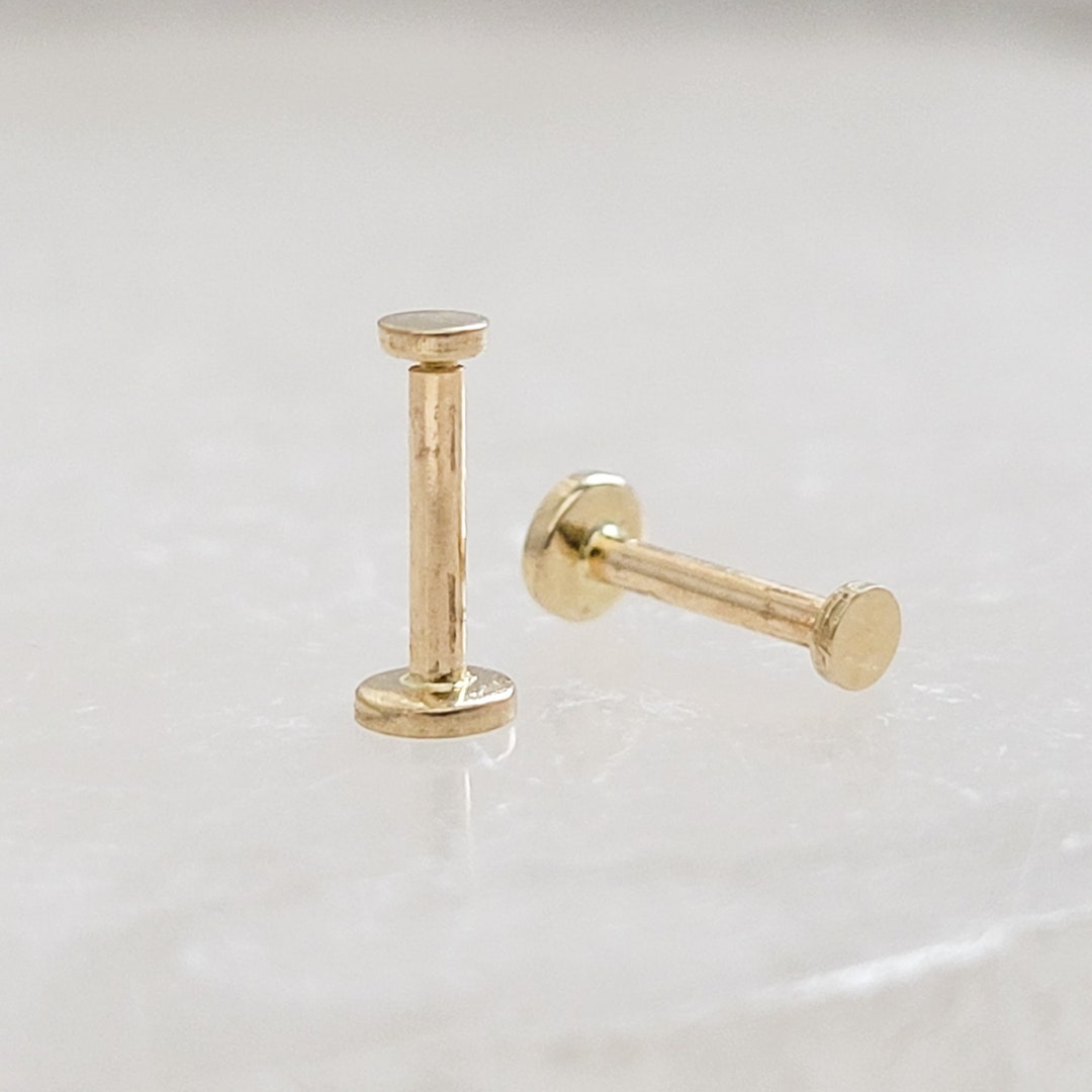 Tiny 14K Gold Dot Studs • Flat Back Nap Studs • Screw in • 18 Gauge • Solid Gold Stud Earrings ...