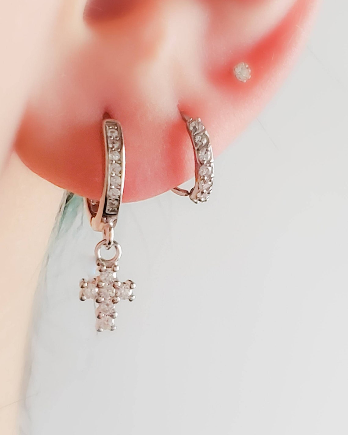 Cross Hoops Sparkle Huggie Hoops Crystal Cross Earrings - Etsy