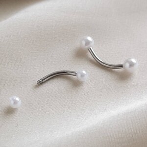 Pearl Eyebrow Bar • Double Gem Eyebrow Jewelry • Surgical Steel Body ...