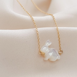 White Rabbit Necklace • Mother of Pearl Bunny Pendant • Good Luck Charm ...