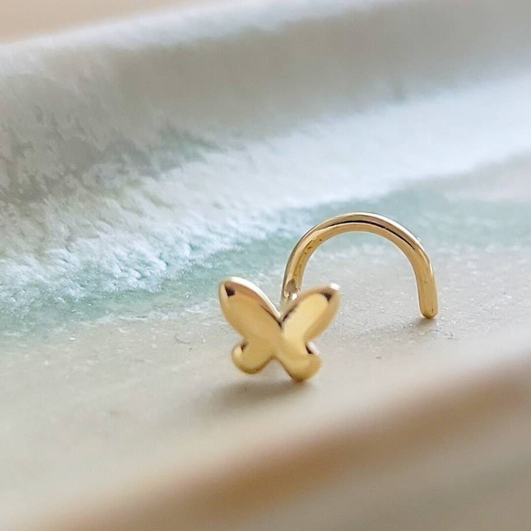 14K Gold Butterfly Nose Screw • 20 Gauge Nose Stud • Tiny Gold ...