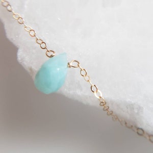 Tiny Amazonite Necklace Pale Blue Gemstone Delicate Gold & Aqua ...