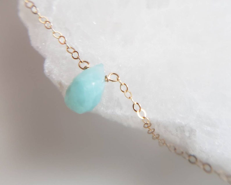 Tiny Amazonite Necklace Pale Blue Gemstone Delicate Gold & | Etsy
