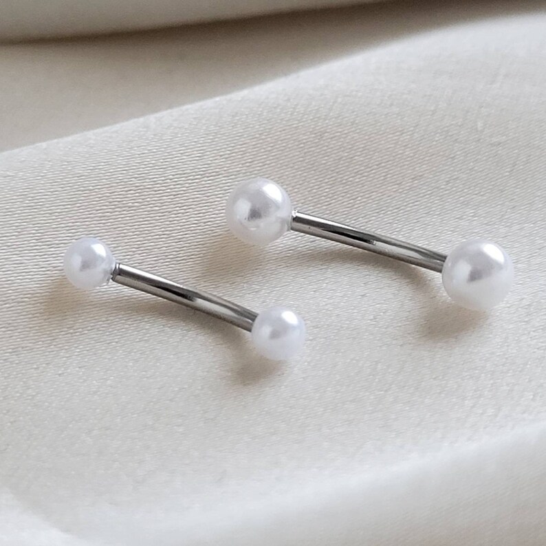 Pearl Eyebrow Bar • Double Gem Eyebrow Jewelry • Surgical Steel Body ...