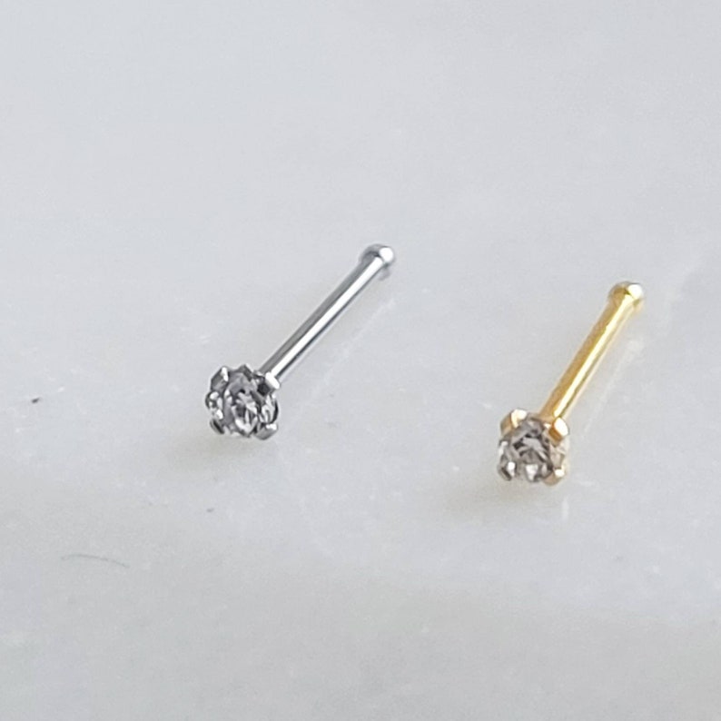 Teeny Tiny Diamond CZ Nose Bone • Dainty Nose Stud • 22 Gauge ...