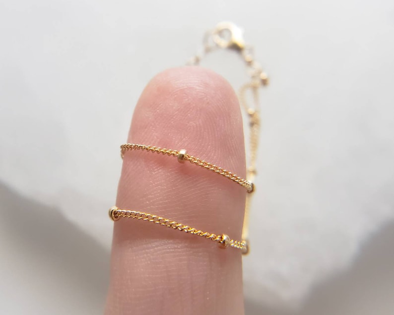 Double Chain Bracelet • Dotted Chain • Satellite Chain • Dainty Gold ...