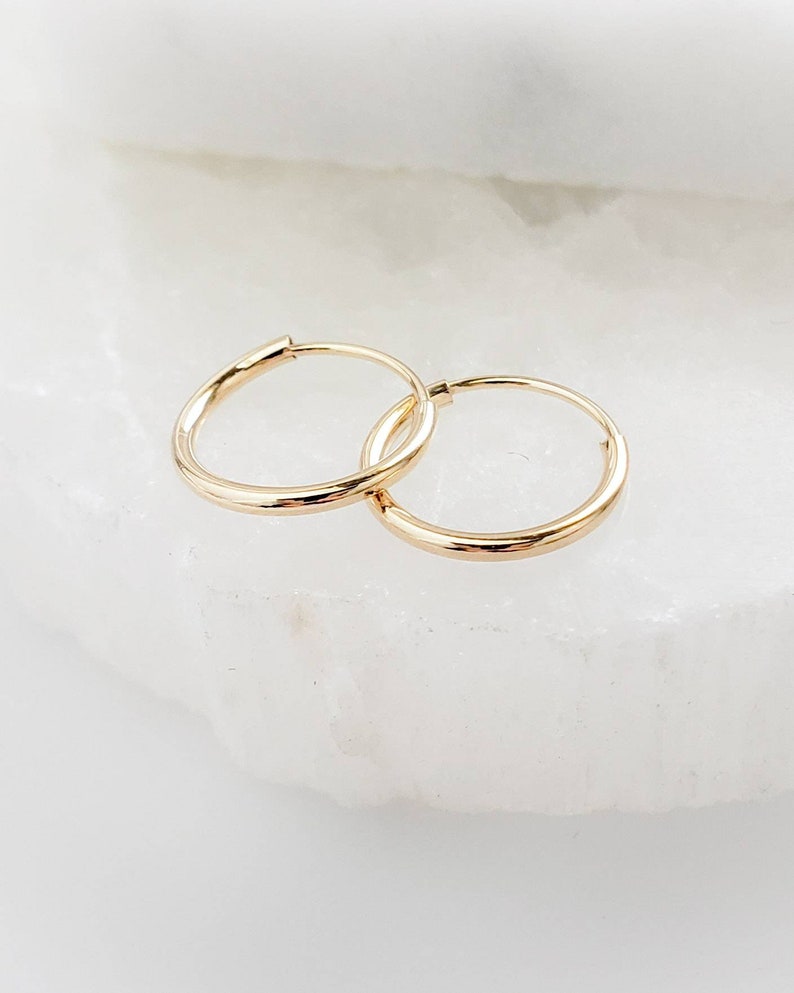 14k Endless Hoop Earrings Solid Gold Hoops Thin Etsy