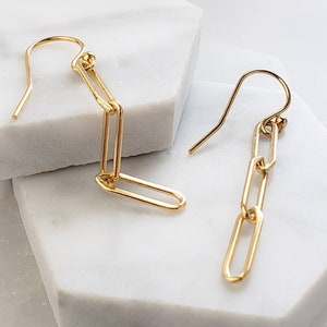 Modern Link Earrings • Gold Link Dangle Earrings • Minimalist Gold ...