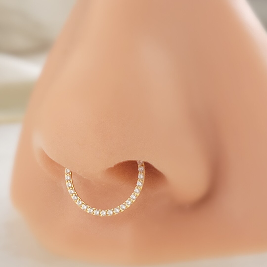 Micro Pavé Clicker Hoop Front Facing Pave Nose Hoop 316L Surgical Steel ...