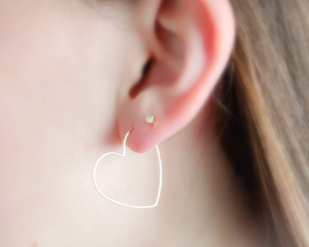 Heart Shaped Hoops • Delicate Hoop Earrings • Simple Silver or Gold ...