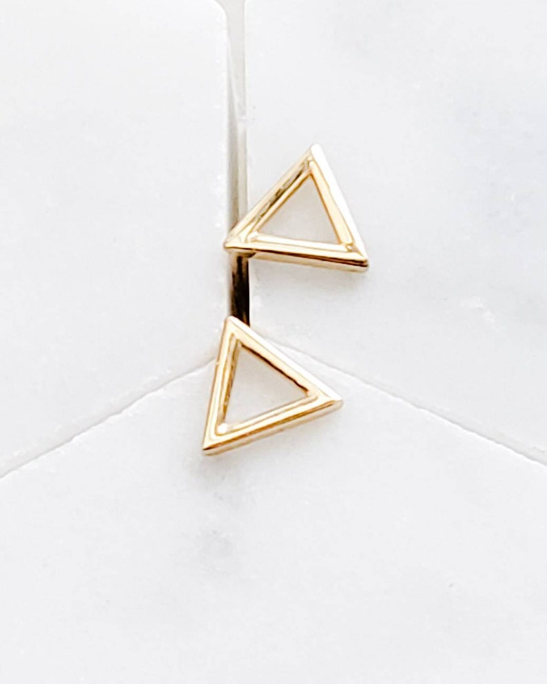 14k Gold Triangle Studs Small Geometric Earrings Gold | Etsy