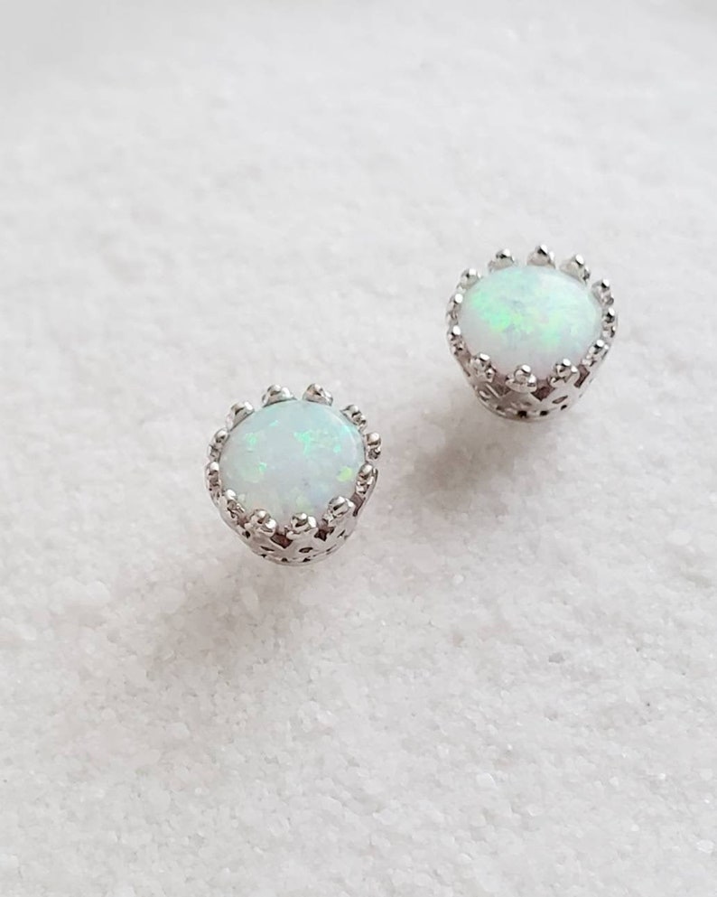 Fancy Opal Studs Round Opal Earrings Decorative Bezel | Etsy