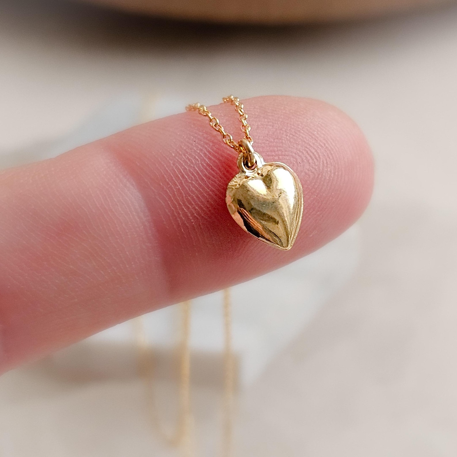 Sweetheart Necklace • Tiny Puffy Heart Charm • Dainty Heart Jewelry ...