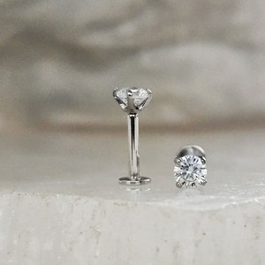 14k Gold & CZ Diamond Flat Back Studs • 18 Gauge Push in Studs • Prong ...
