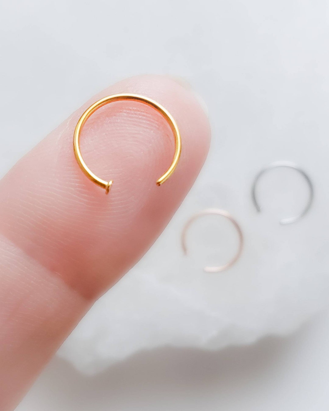 Delicate Nose Ring Tiny Dot Hug Hoops 20 Gauge Thin Dot - Etsy