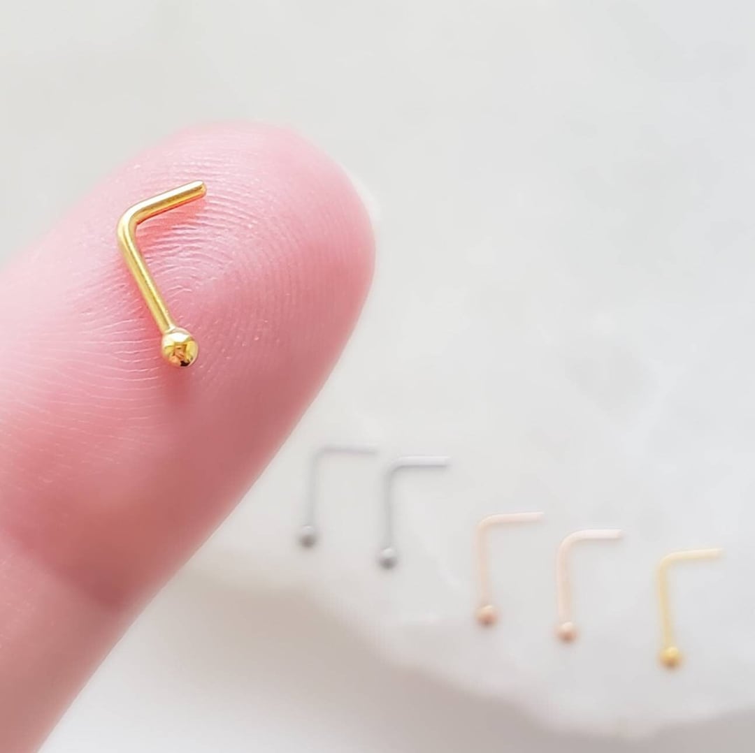 Tiny Ball L Bend Nose Stud • 18g or 20g • Surgical Steel • Gold • Rose ...