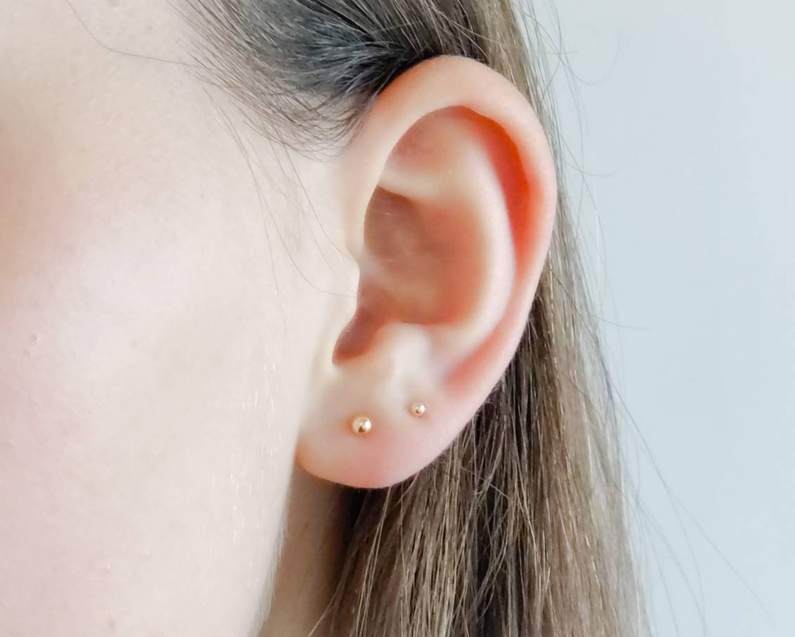 14K Gold Studs Tiny Ball Studs Delicate Stud Earrings | Etsy