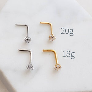 Star CZ Diamond L Bend Nose Stud • 18g or 20g • 316L Surgical Steel • Gold • Delicate Nose Stud ...