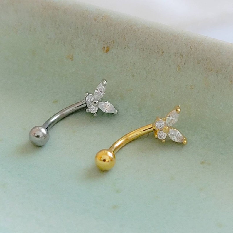 Sparkle Butterfly Eyebrow Ring • Surgical Steel Eyebrow Ring • Curved ...