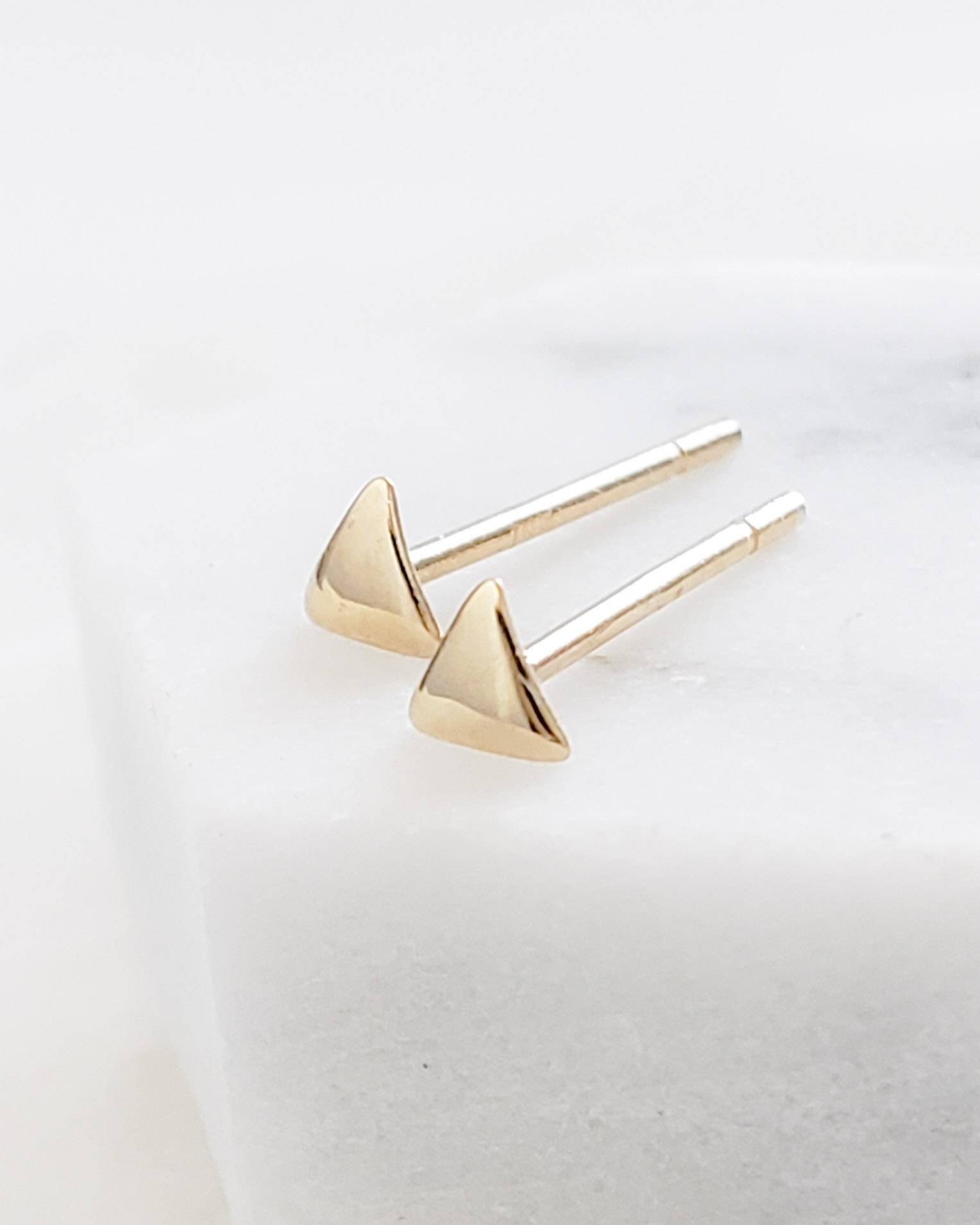 14k Gold Tiny Triangle Studs Delicate Studs Gold Triangle | Etsy