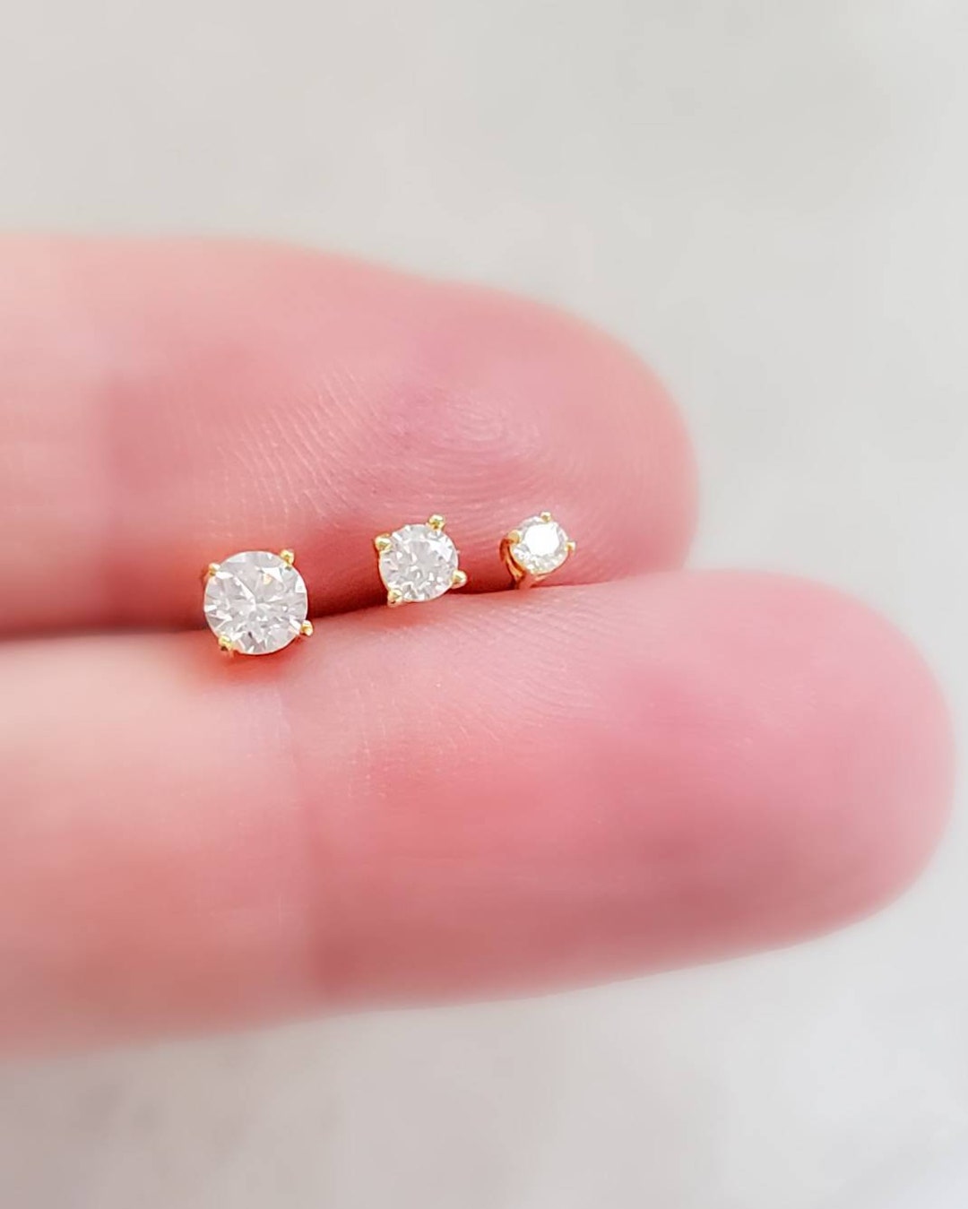 Tiny Sparkle Studs • CZ Set • Little Crystal Earring Studs • Delicate ...