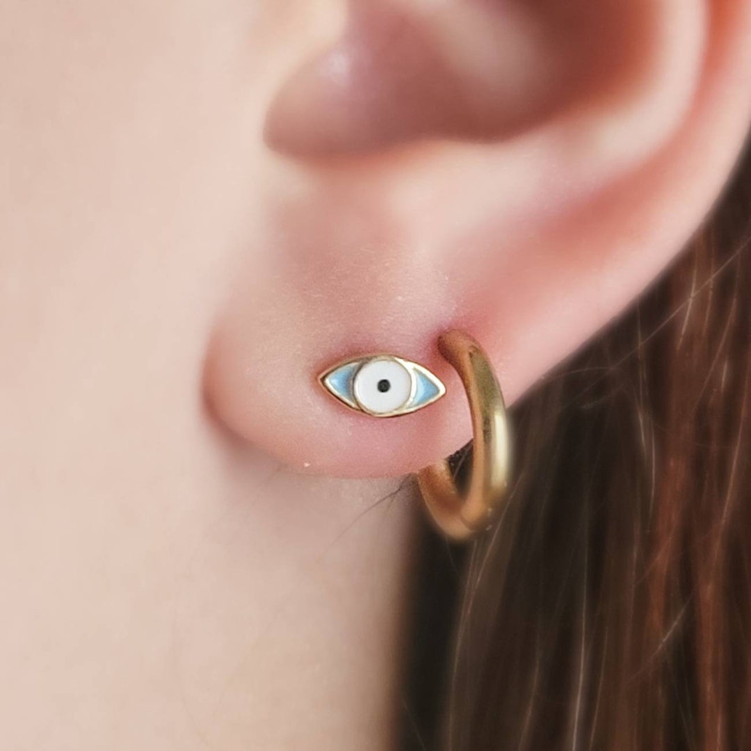 Dainty Evil Eye Studs Enameled Blue Eyes Good Luck Earrings Nazar Studs ...