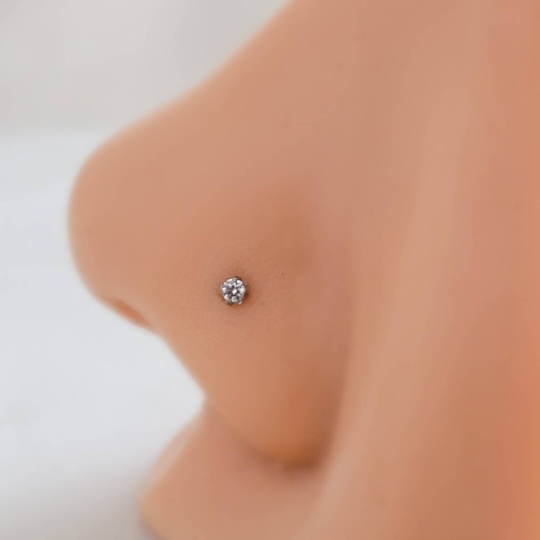 Teeny Tiny Diamond CZ Nose Bone • Dainty Nose Stud • 22 Gauge ...