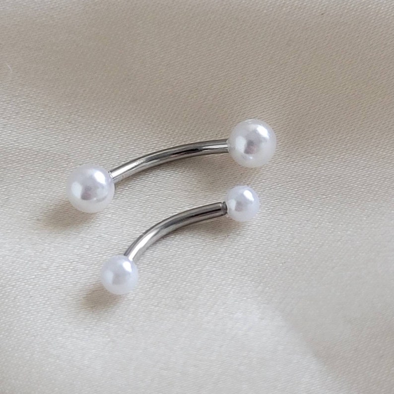 Pearl Eyebrow Bar • Double Gem Eyebrow Jewelry • Surgical Steel Body ...