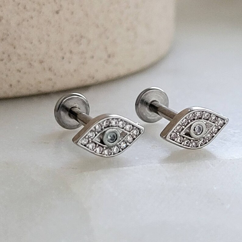 Diamond CZ Evil Eye Flat Back Studs Pavé Earrings Body - Etsy